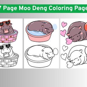 17 Cute Moo Deng Hippo Coloring Pages | Baby Hippo Printable PDF for ...