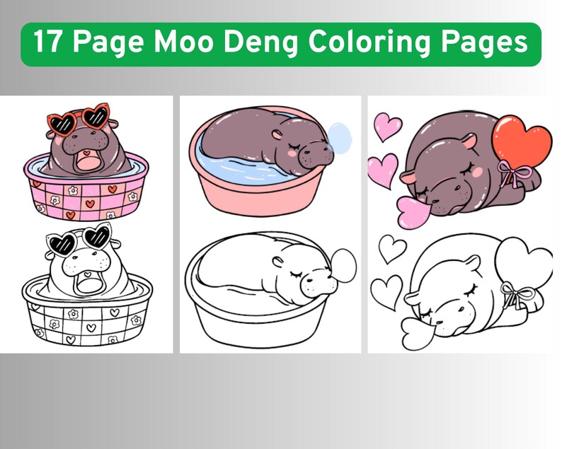 17 Cute Moo Deng Hippo Coloring Pages | Baby Hippo Printable PDF for ...