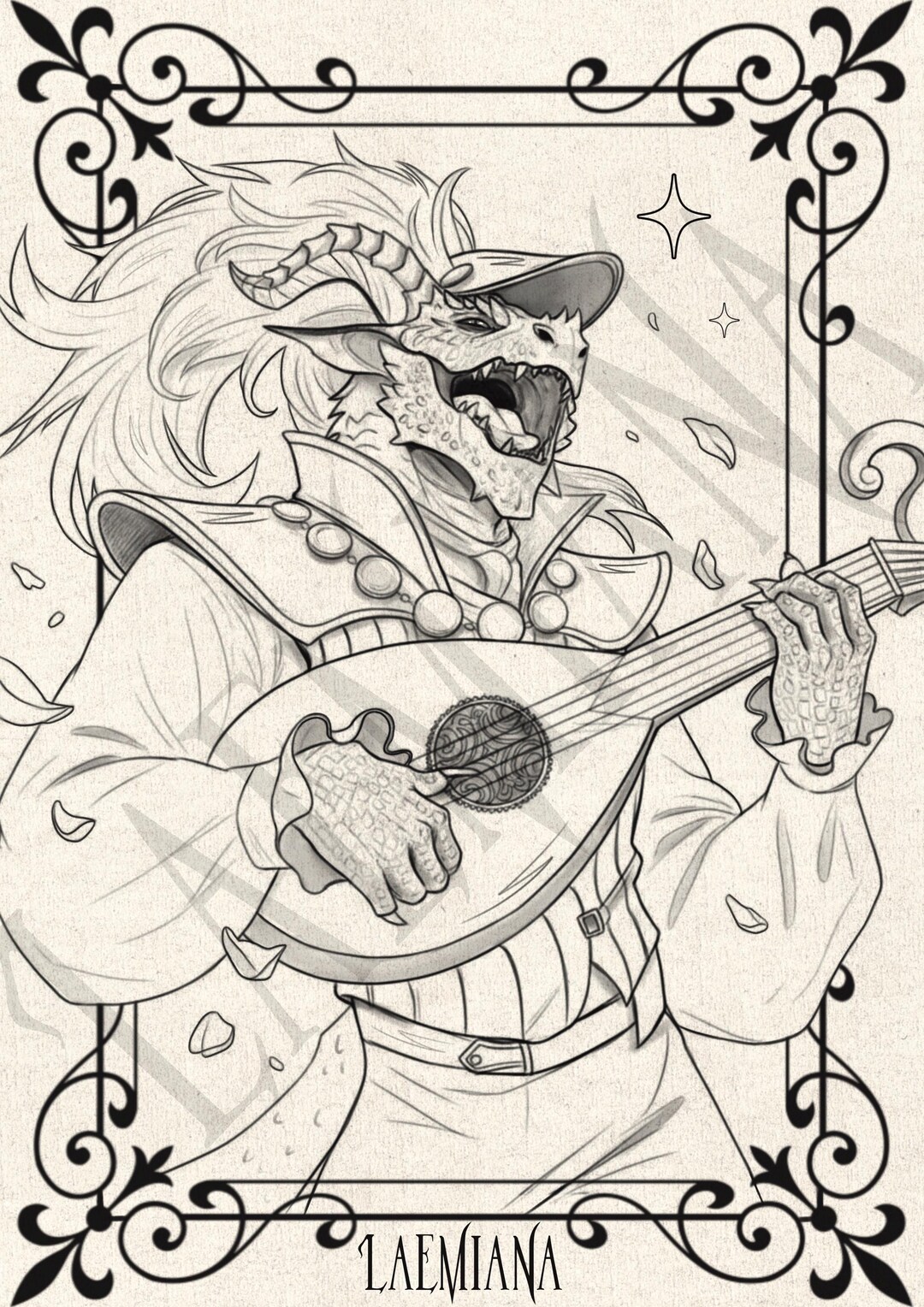 Fantasy Coloring Page - Drakeid Bard - Dnd - Pdf - Etsy Canada