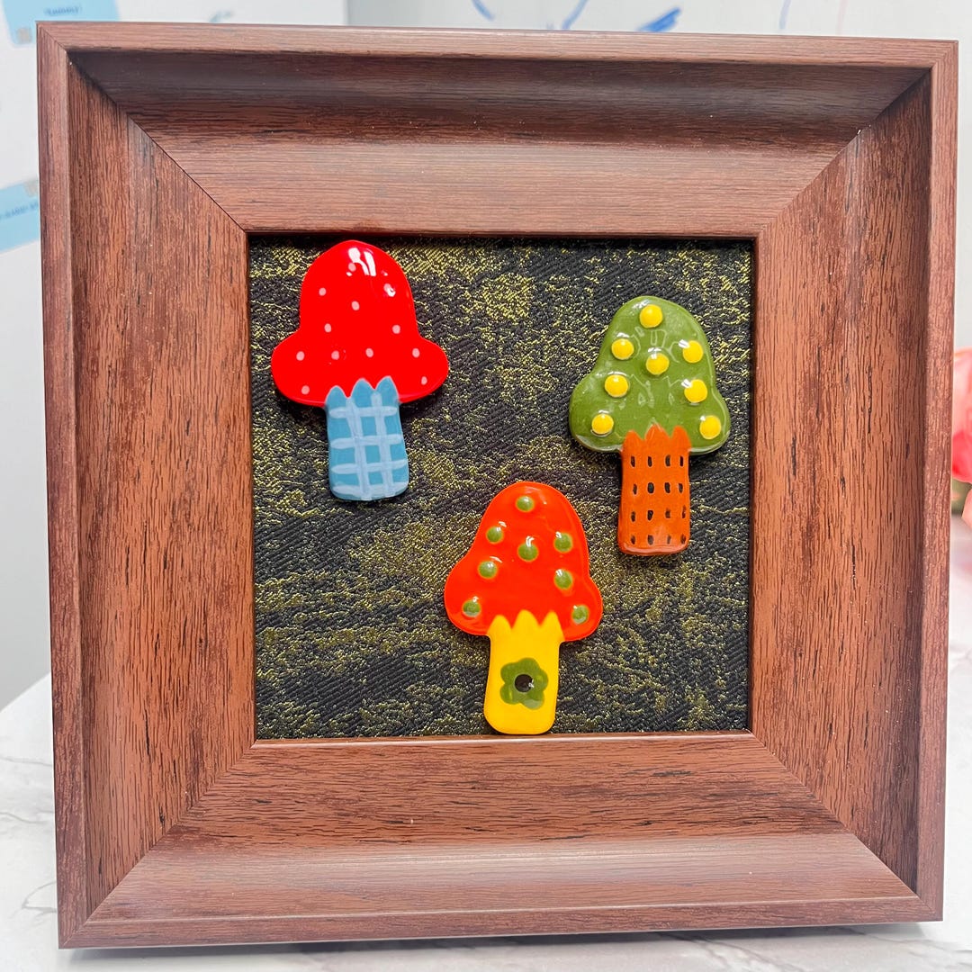 Handmade Ceramic Fridge Magnet Set With Wooden Display Frame - Etsy