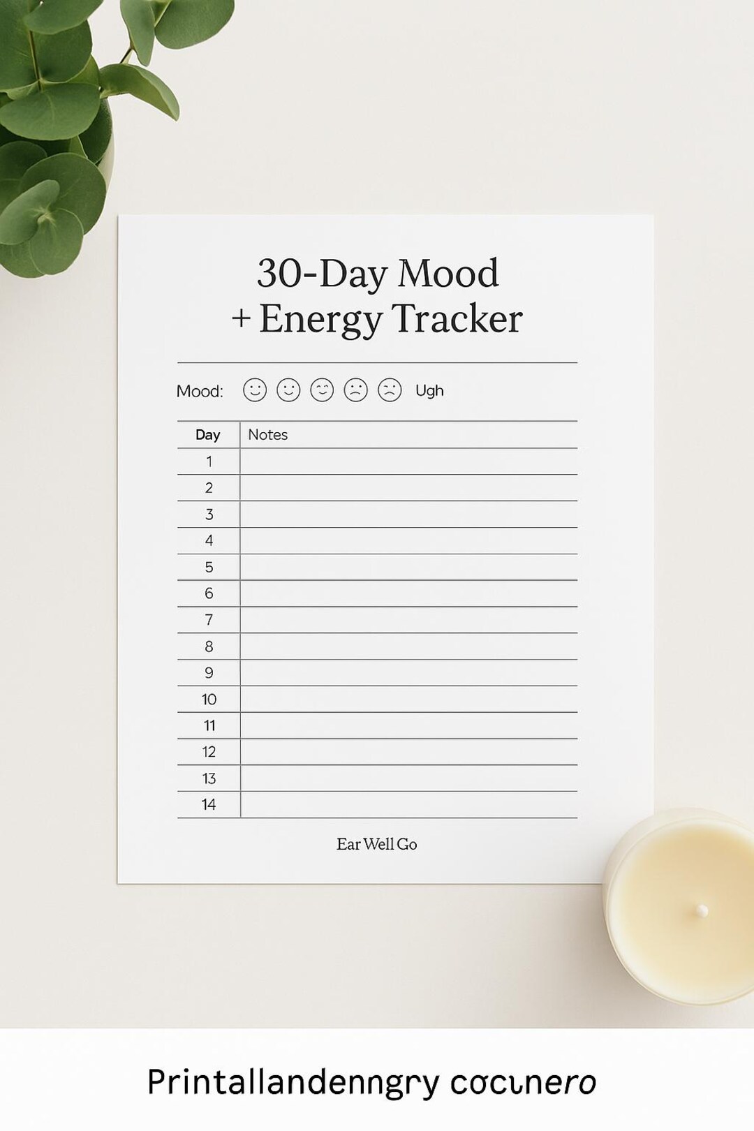 30-day Mood + Energy Tracker – Printable Daily Reflection Sheet - Etsy