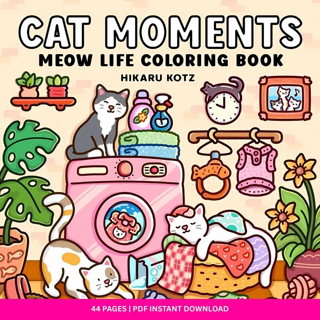Cat Moments Coloring Pages Cozy Coloring Books Digital Download 44 ...