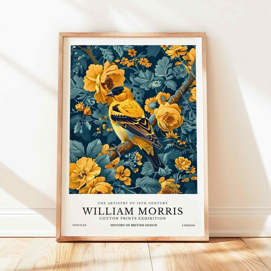 William Morris Yellow Bird Print Floral Wall Art Botanical Poster ...