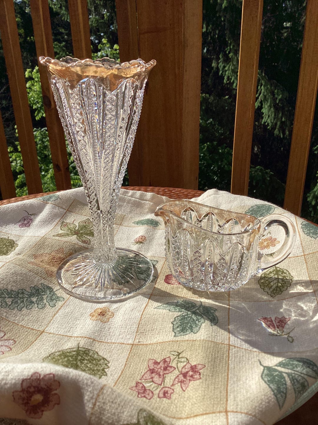 EAPG Pressed Glass Zipper Tiara Vase With Gold Trim - Etsy