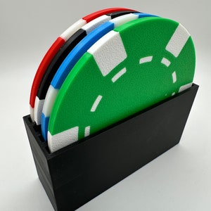 Poker Chip Drink Coasters - Set of 4 With Holder, Casino Theme, Game ...