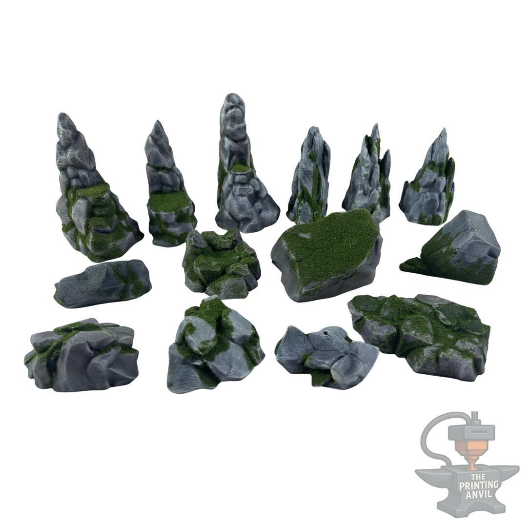 Painted Rock Scatter Terrain – Mossy Stone Outcrops – 28–32mm Tabletop ...