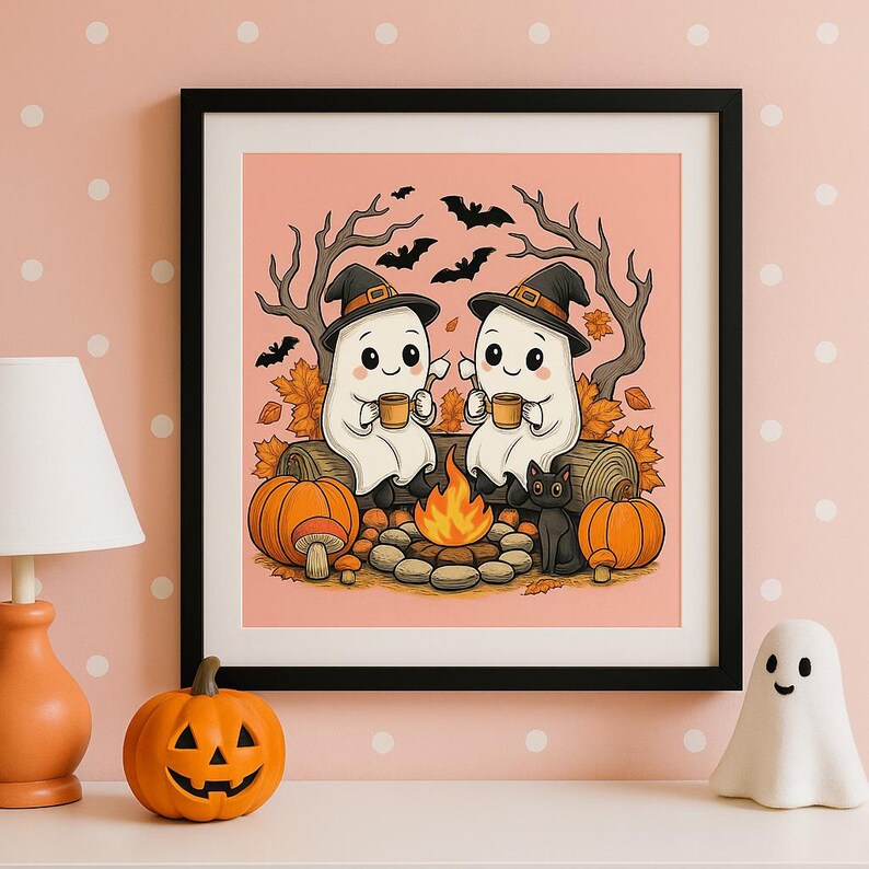 Retro Cute Ghost PNG | Cozy Camping Halloween PNG | Autumn Floral Boo ...