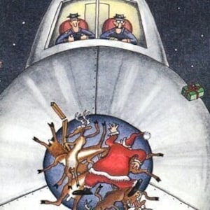 FAR SIDE CHRISTMAS, 1989, Santa Got Ran Over by an Airplane, Twisted ...