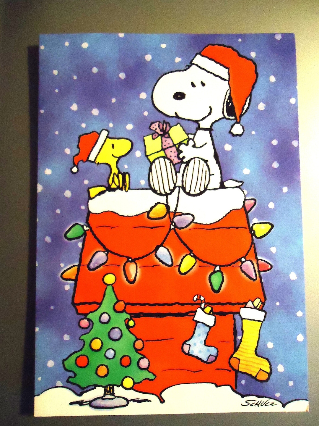 PEANUTS CHRISTMAS CARD Snoopy Woodstock Lighted Dog House - Etsy