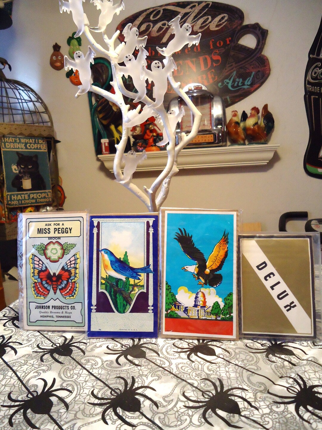 VINTAGE BROOM LABELS, 1920s, Four 4, Broom Labels, Miss Peggy, Eagle ...