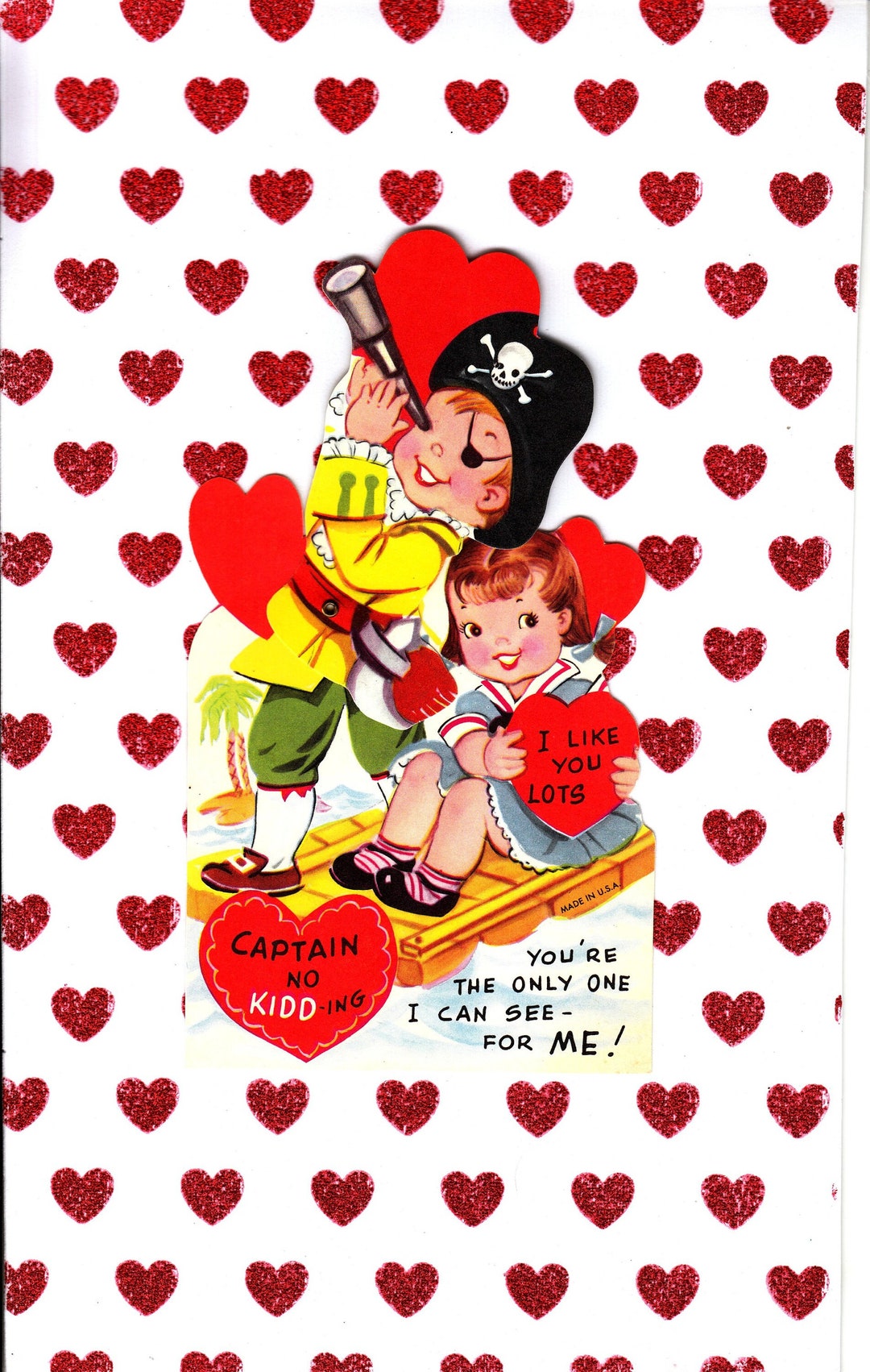 PIRATE VALENTINE, 1950s, Mechanical, Swashbuckler Boy and Girl, Unused ...