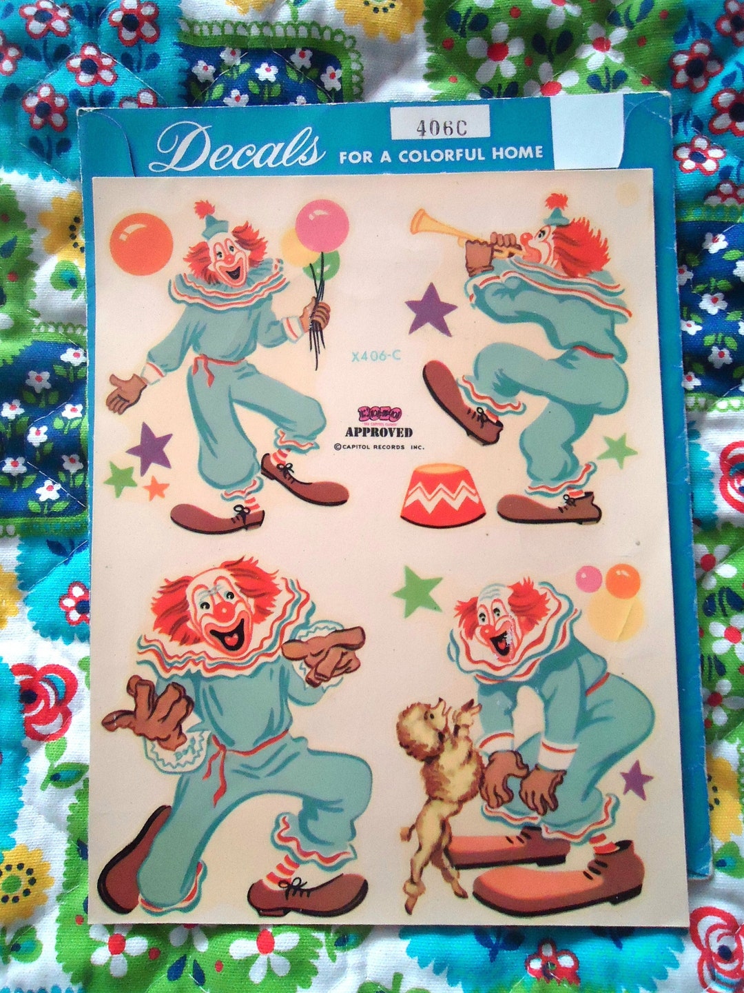 BOZO CLOWN DECALS, 1950s, Meyercord, 4 Small Bozo the Clown Decals ...