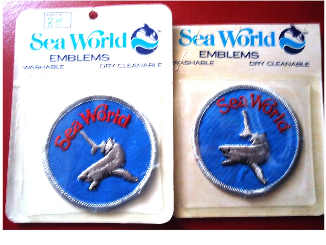 Vintage SEAWORLD SHARK PATCHES, Set of 2, Embroidered Round 3 Inch ...