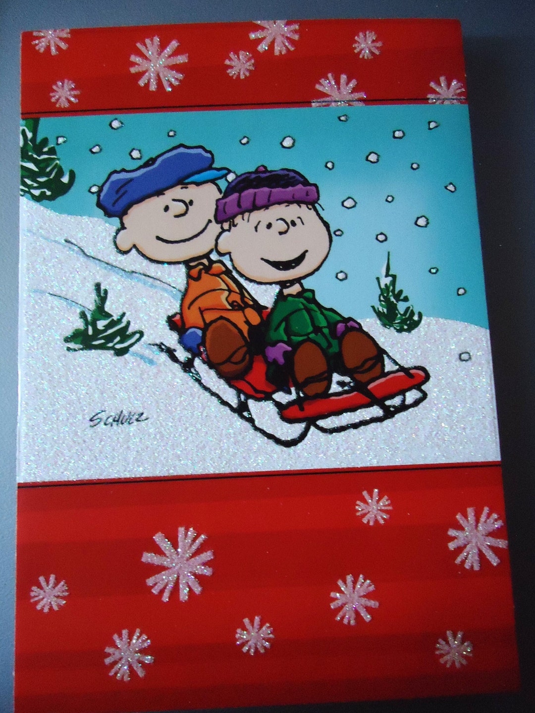 PEANUTS CHRISTMAS CARD, Sled Ride, Charlie Brown, Shermy, Schulz ...