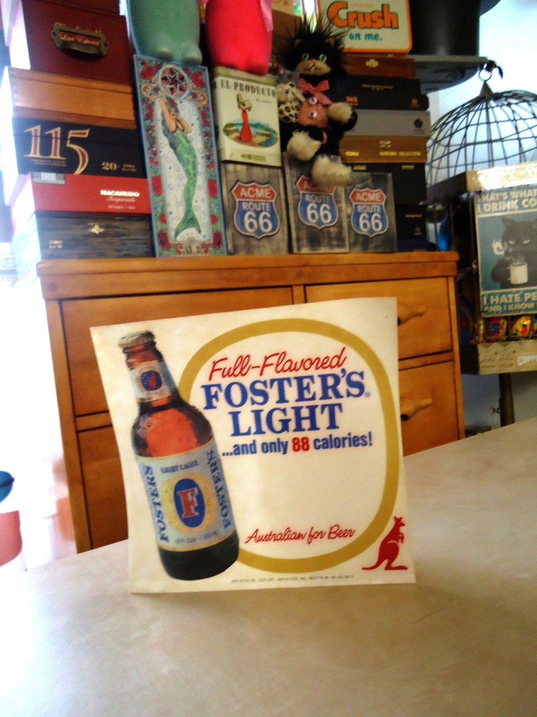 FOSTERS LIGHT BEER, 1980s, One 1, Beer, Door Cooler Sticker, Store ...