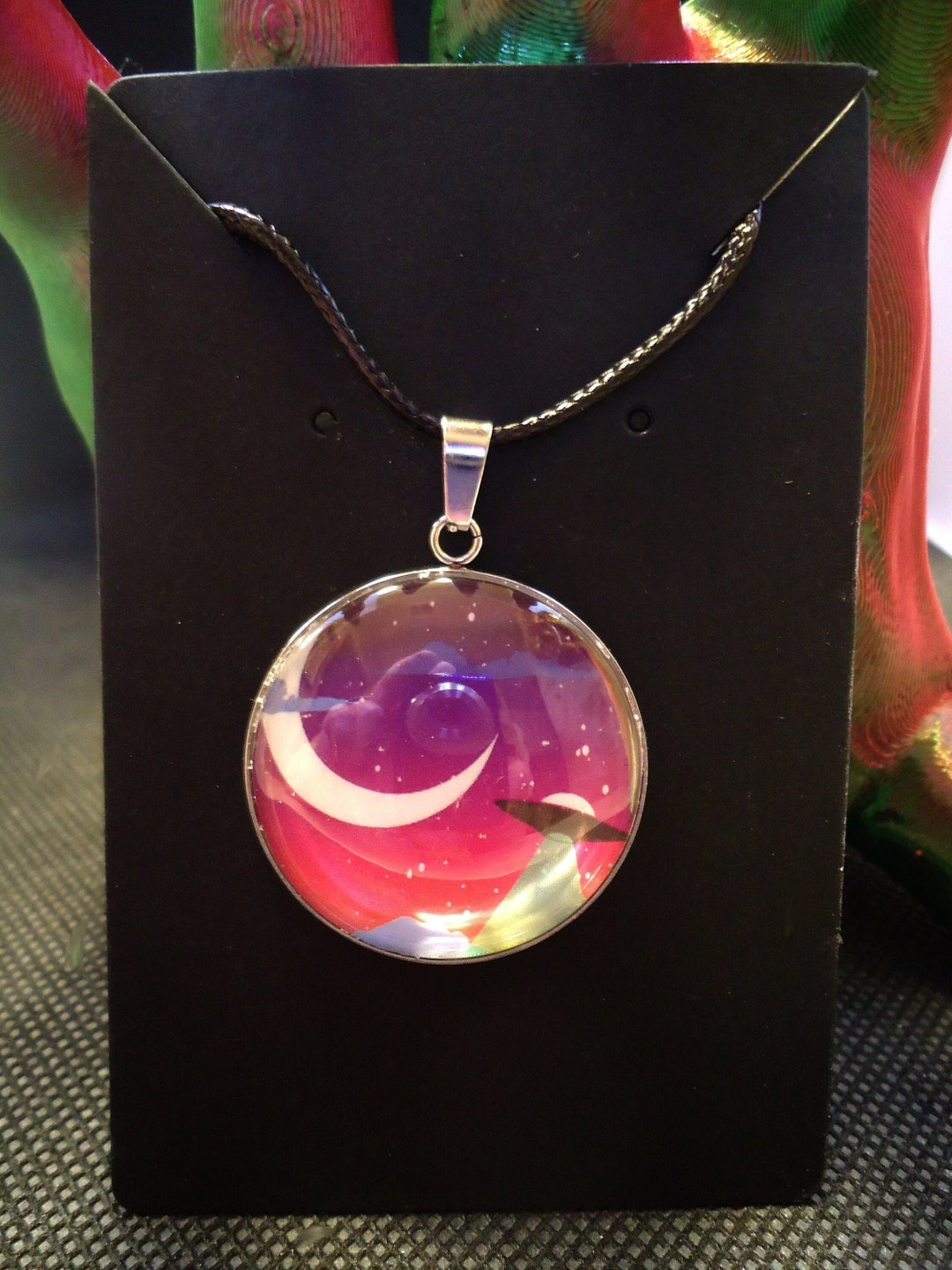 UFO, SAUCER, NECKLACE, Flying Saucer, Black Cord Necklace, Extender ...