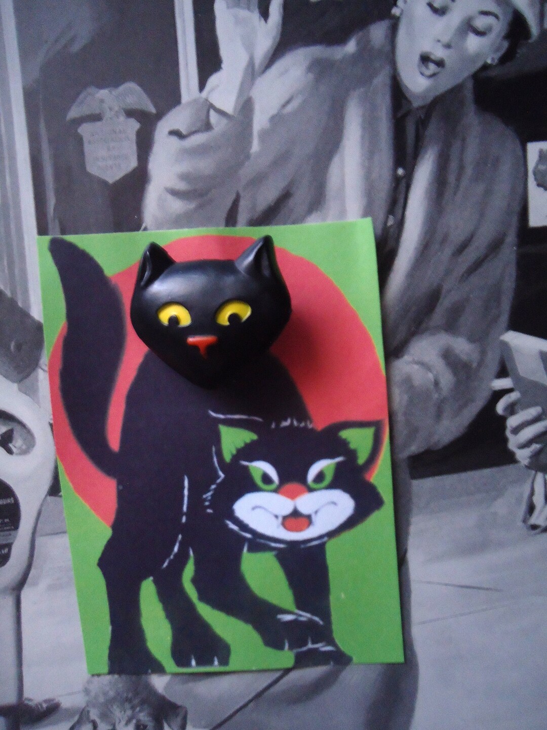 CAT FACE PIN, Die-cut 2D Plastic, Art Pin, Vivid Coloring, Black Cat ...