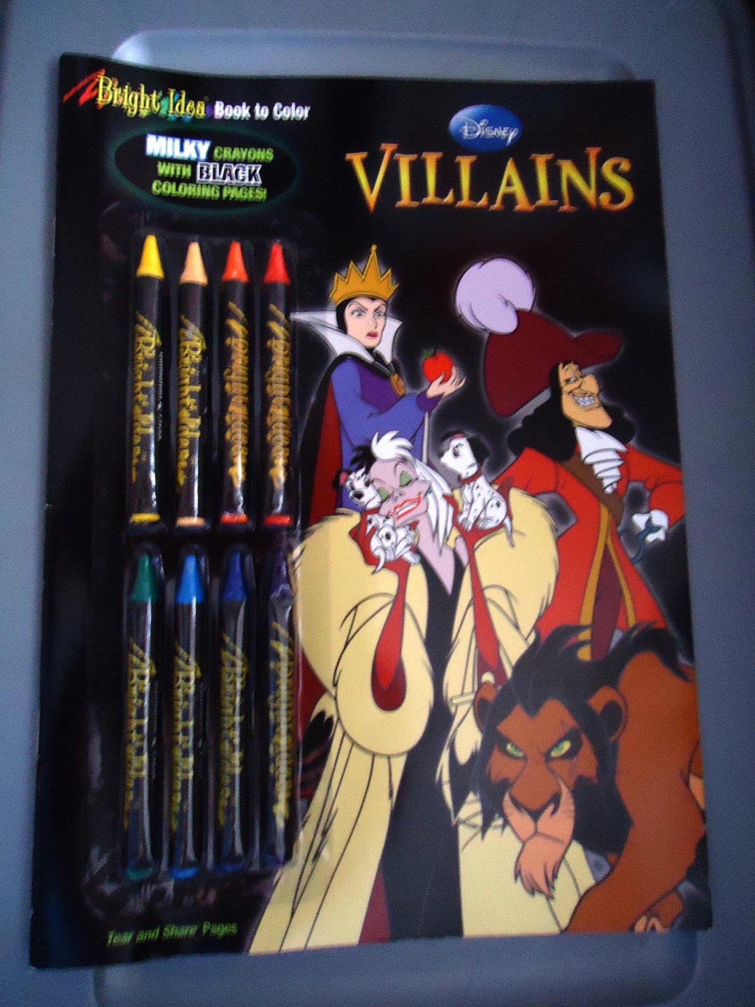 DISNEY VILLIANS, Coloring Book, Special Black Pages, Includes Milky ...