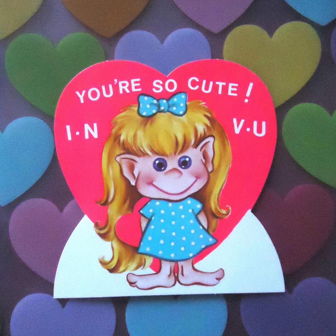 NEON TROLL VALENTINE, 1960s, You're so Cute I-N V-U, 5 Inches High ...