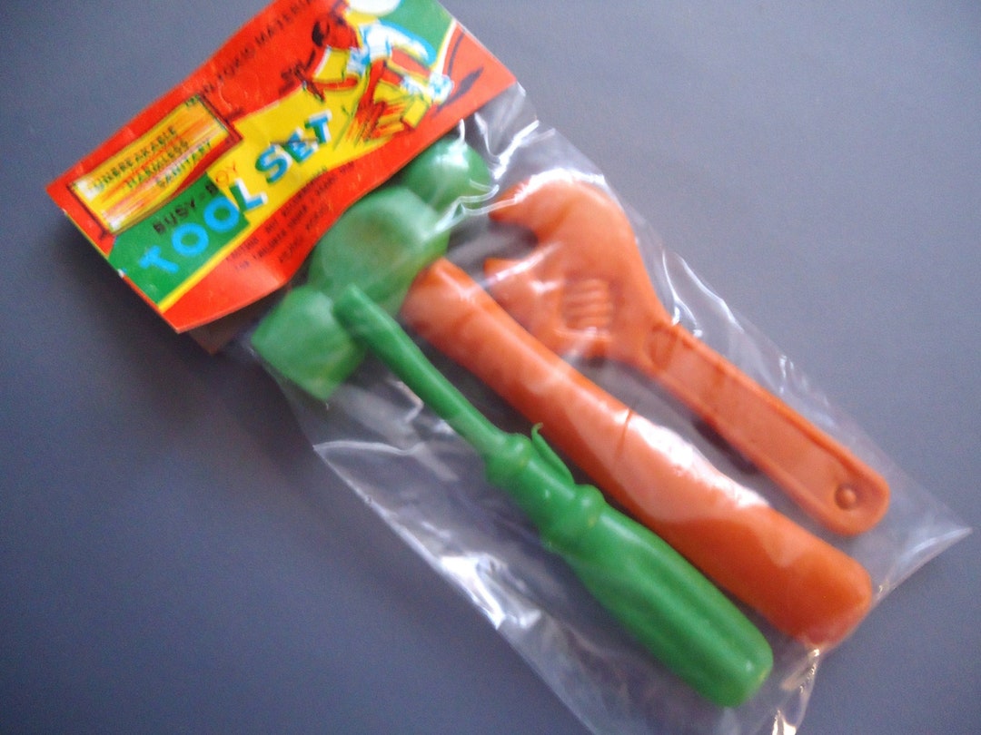 BUSY BOY TOOL Set, 1960s, Toy Tool Set, Blow Mold, Soft Plastic, Hammer ...