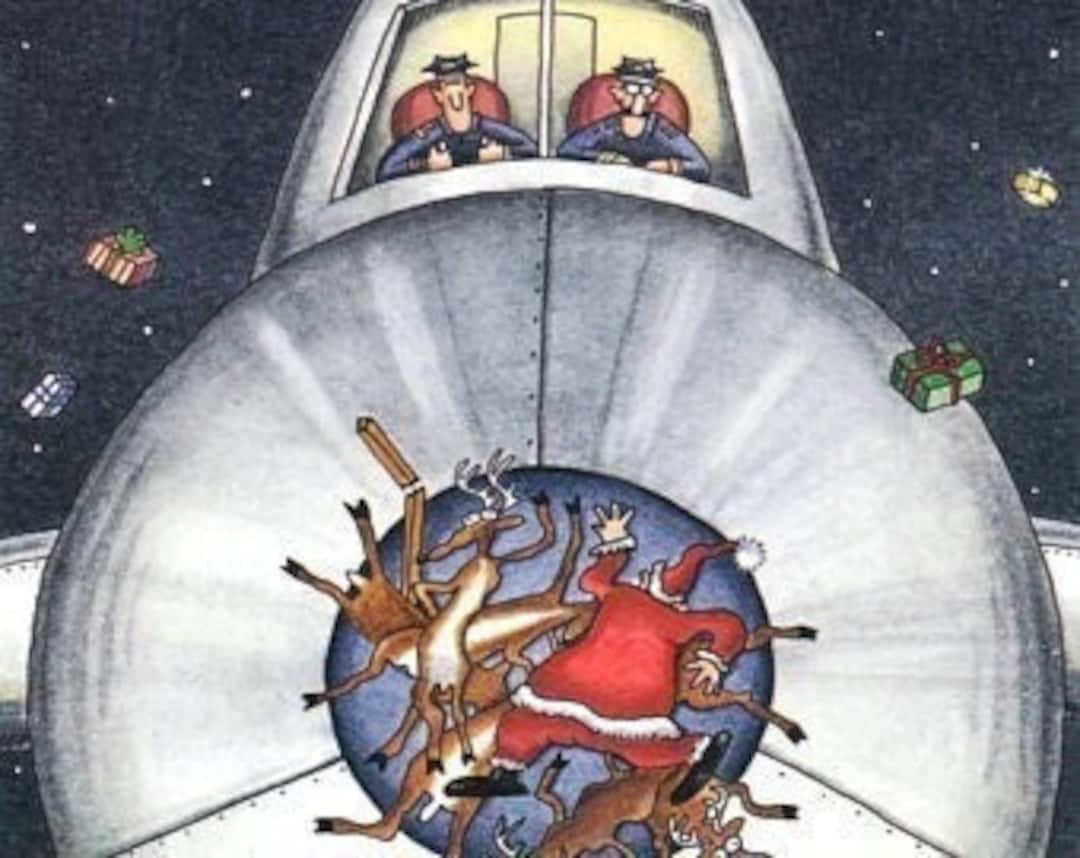 FAR SIDE CHRISTMAS, 1989, Santa Got Ran Over by an Airplane, Twisted ...