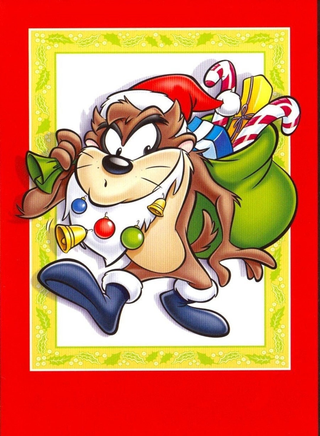 LOONEY TUNES CHRISTMAS, Taz Devil, Warner Bros. Card, Taz Santa Claws ...