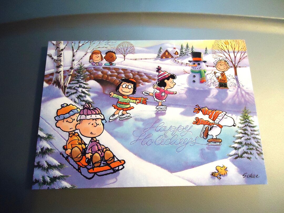 PEANUTS CHRISTMAS CARD, Charlie Brown, Lucy, Snoopy, Ice Skating ...
