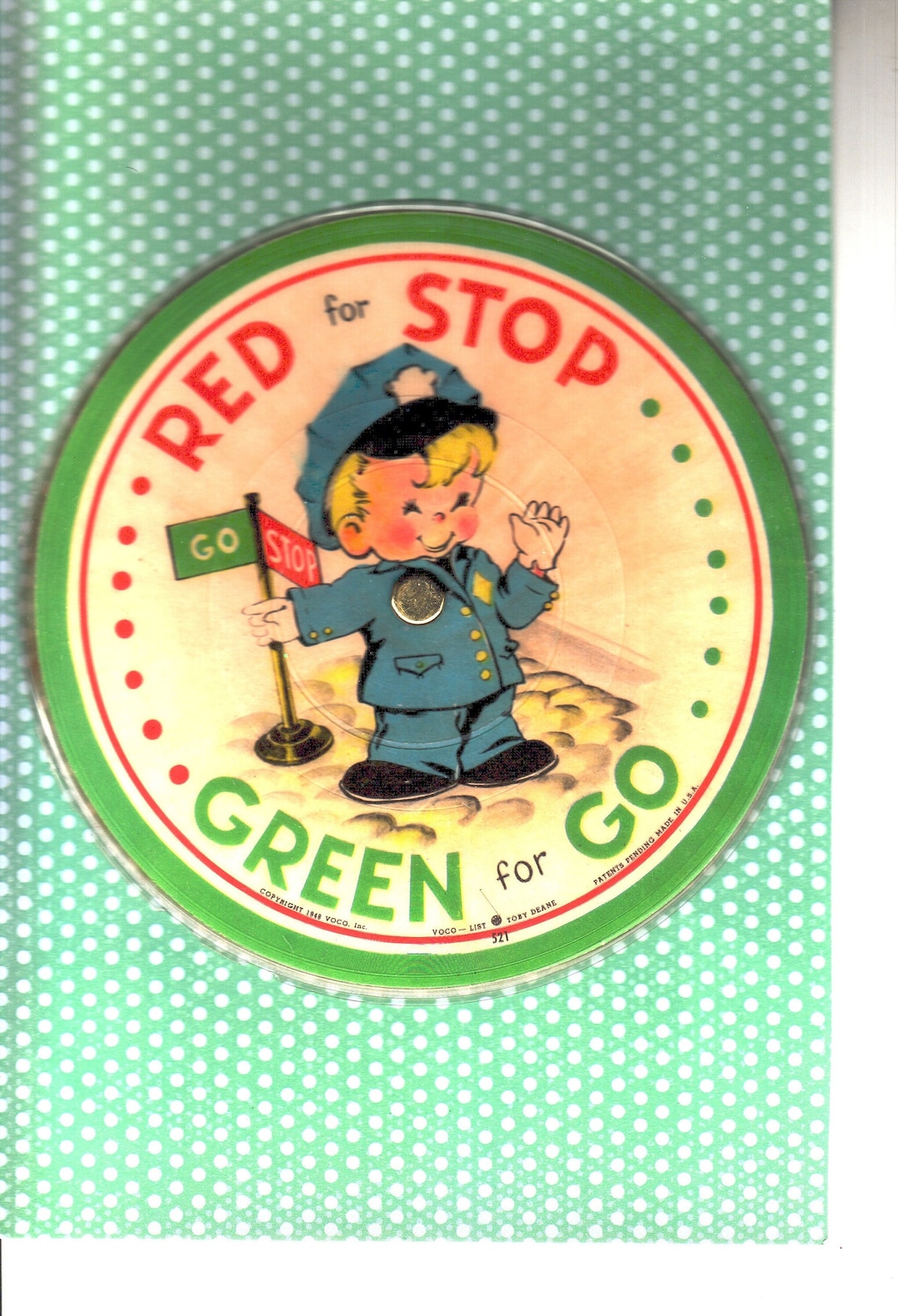 VOCO CARDBOARD RECORD, 1948, Policeman, Red for Stop, Green for Go, Old ...