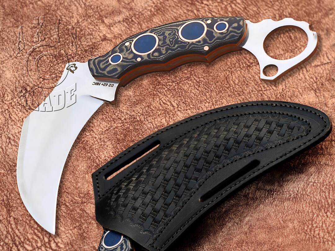 Handmade Karambit Knife, 9.5" D2 Fixed Blade, Micarta Handle, Finger ...