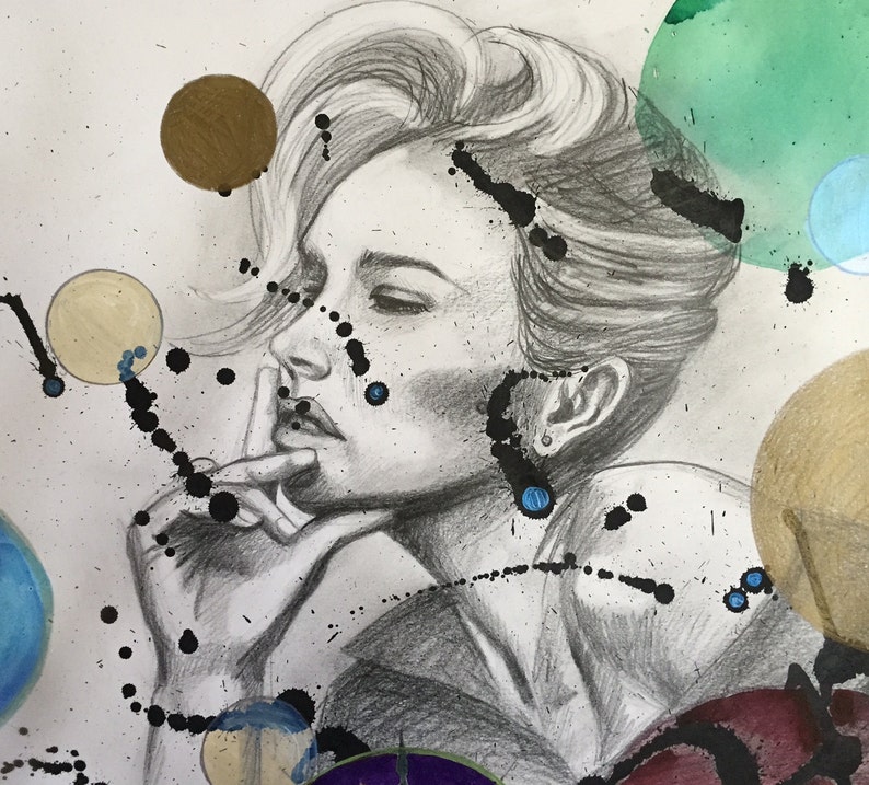 Técnica Mixta Dibujo Obras De Arte Originales Sin Marco Etsy