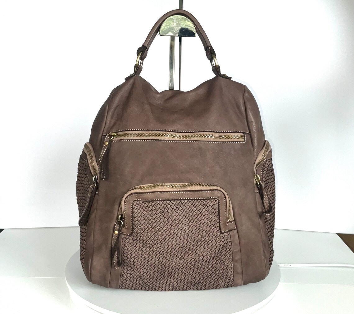 Cognac Soft Leather Backpack, Slouchy Italian Backpacks, Handmade Bag ...