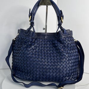 Soft Navy Blue Woven Leather Tote Bag, Soft Italian Handbag ...