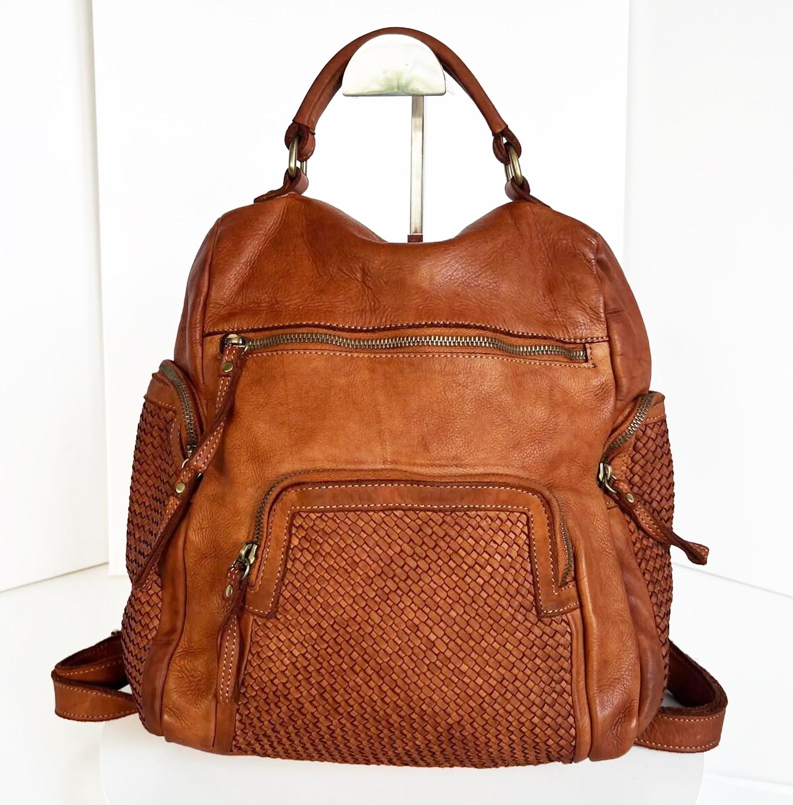 Cognac Soft Leather Backpack, Slouchy Italian Backpacks, Handmade Bag ...