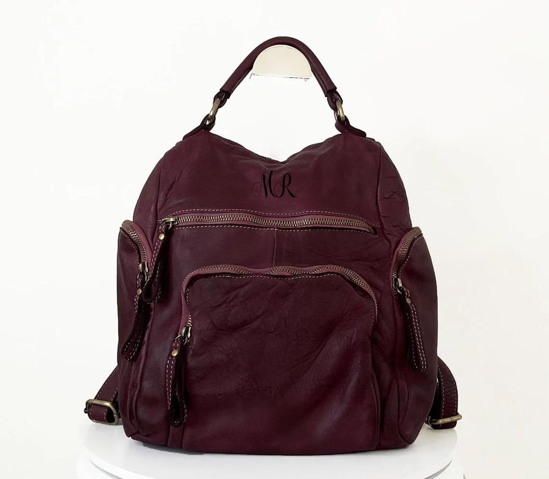Leather Soft Leather Backpack, Red Wine Italian Backpack, Customizable ...