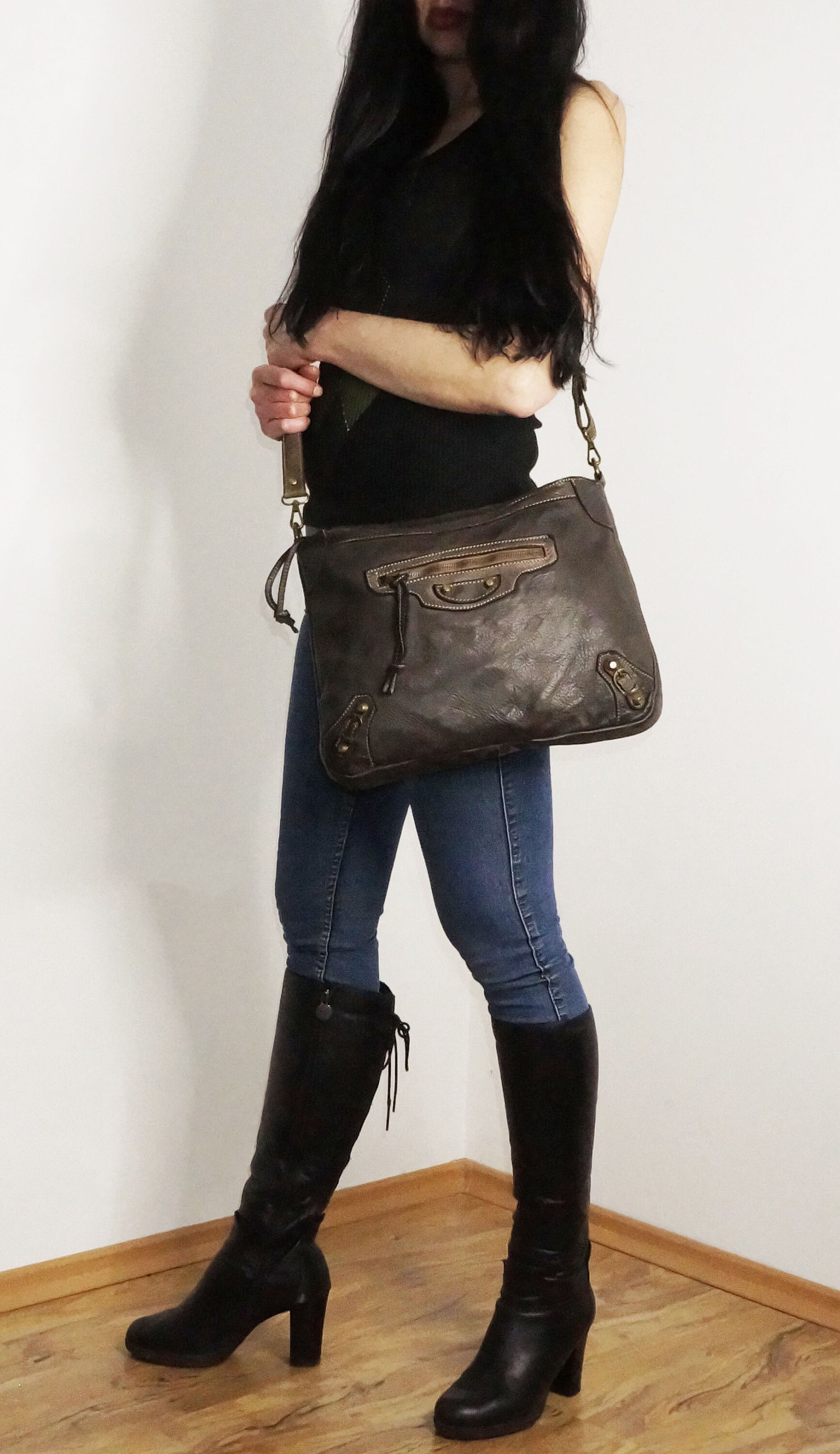 Dark Brown Leather Crossbody Bag Gift for Her Personalized | Etsy