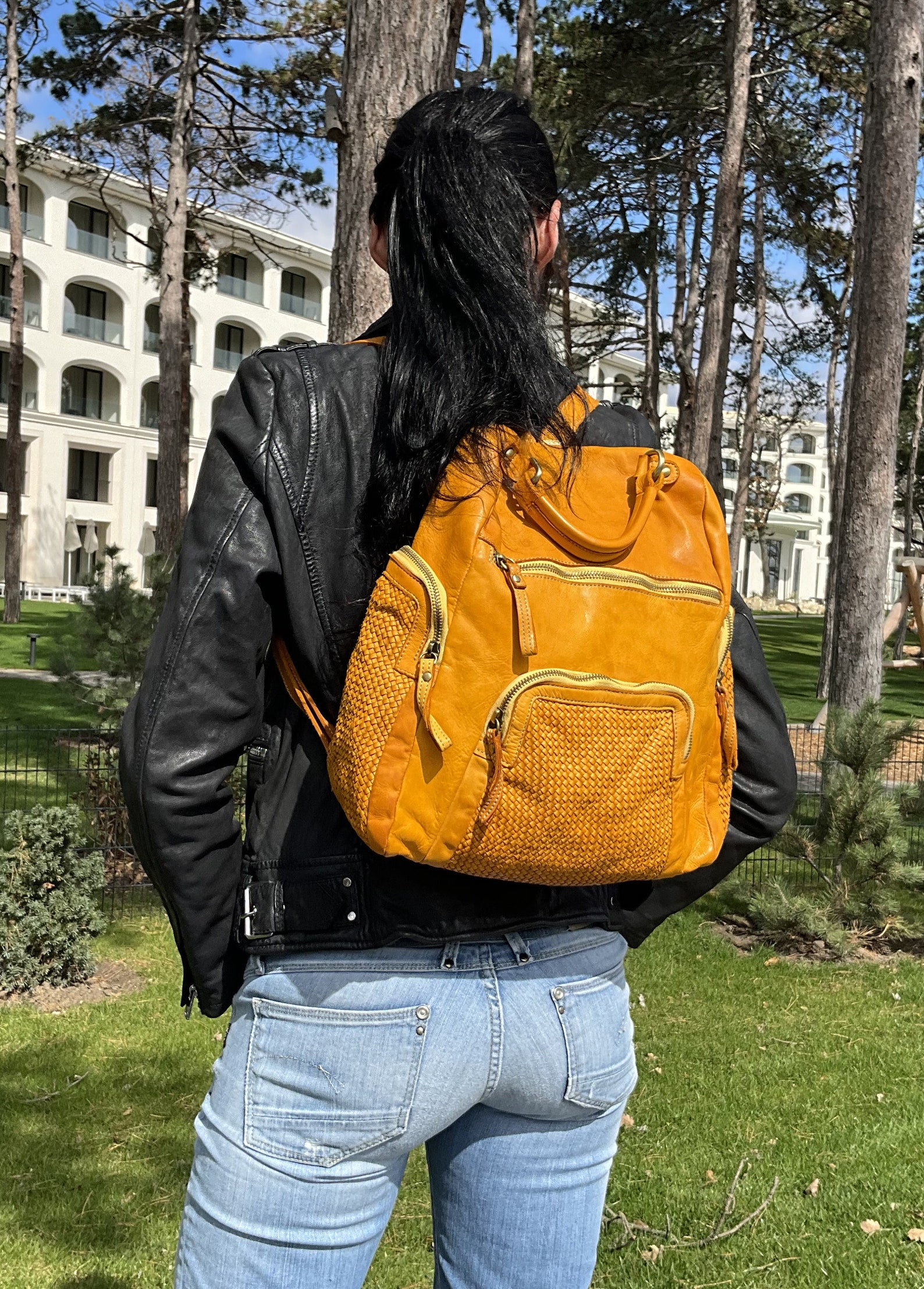 Cognac Soft Leather Backpack, Slouchy Italian Backpacks, Handmade Bag ...