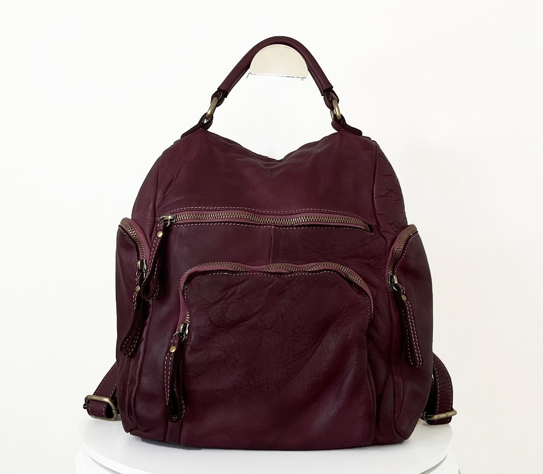 Leather Soft Leather Backpack, Red Wine Italian Backpack, Customizable ...