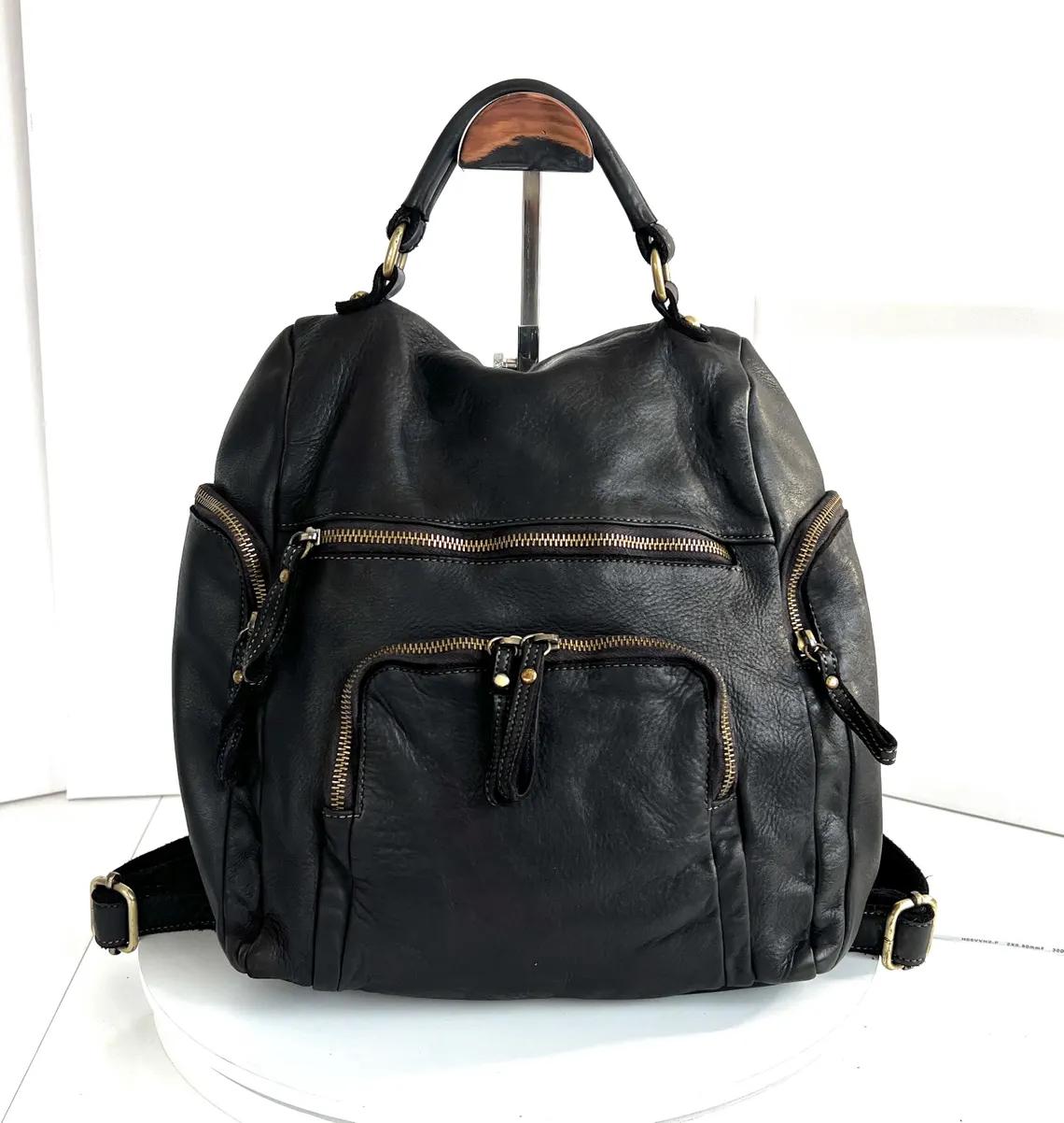 Cognac Soft Leather Backpack Italy, Slouchy Italian Handmade Backpacks ...