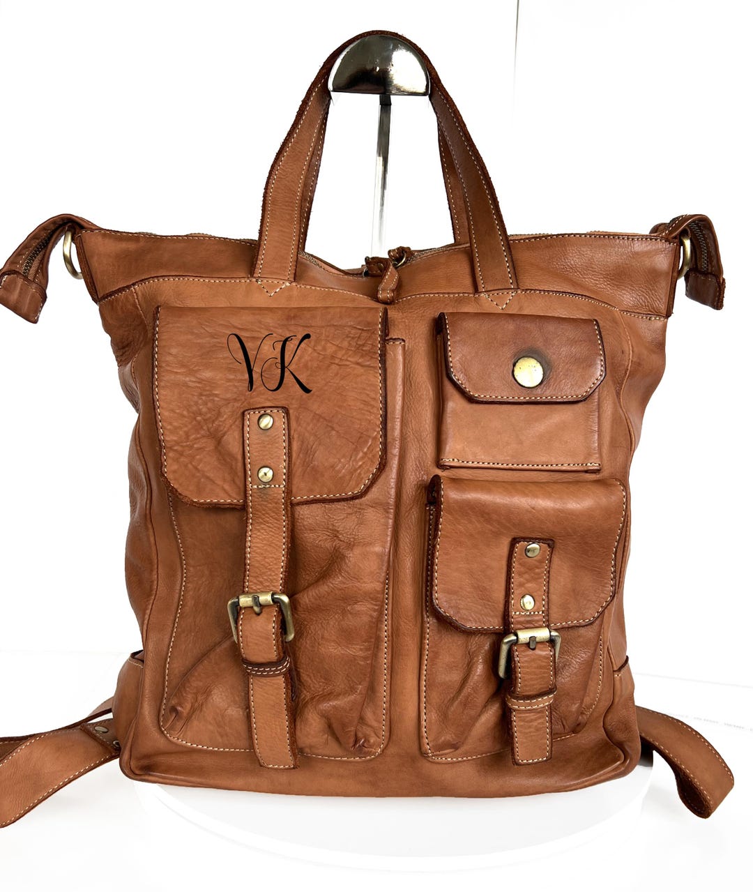 Convertible Cognac Soft Leather Backpack Purse, Soft Italian Handbag ...