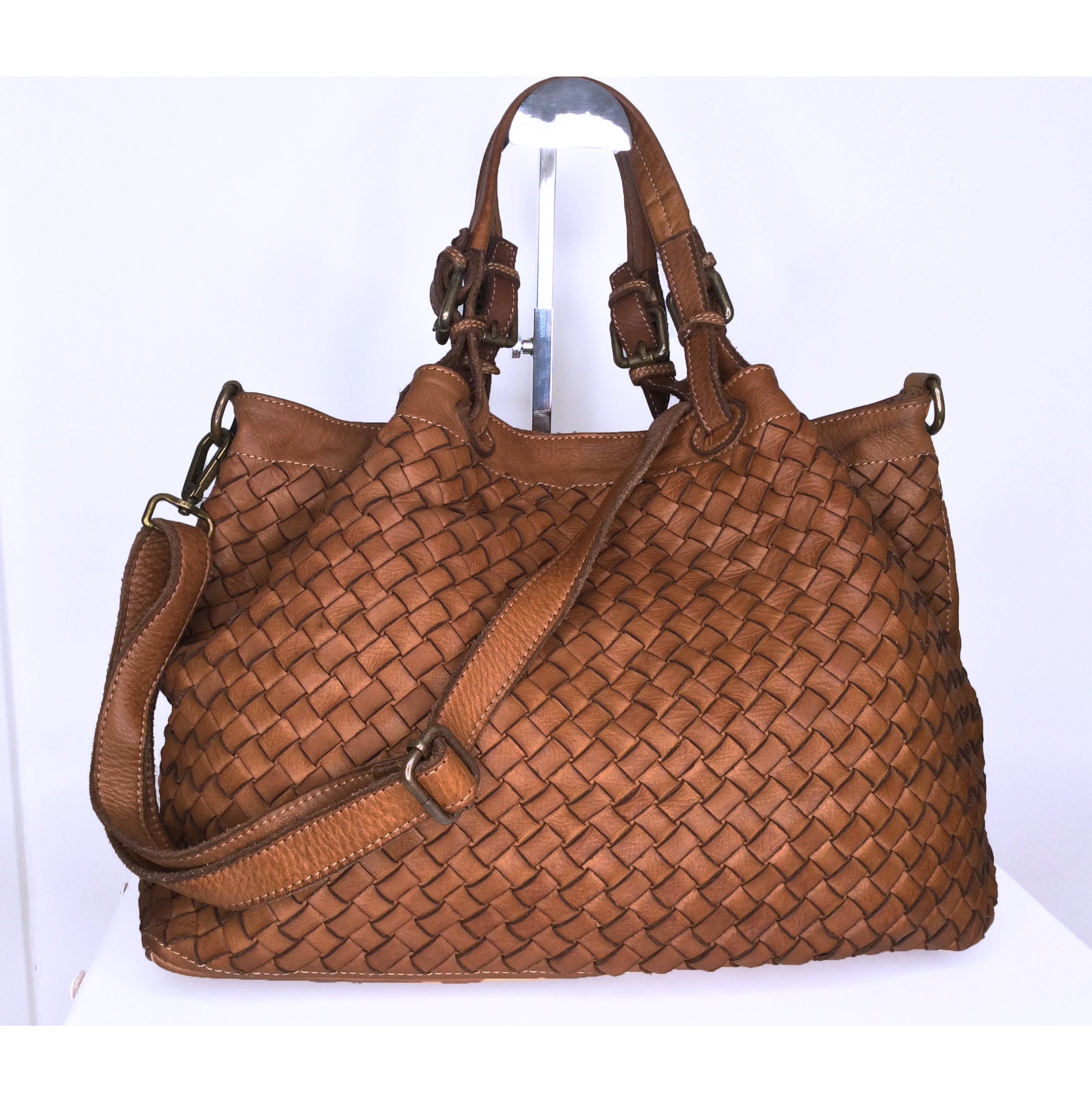 Soft Navy Blue Woven Leather Tote Bag, Soft Italian Handbag ...