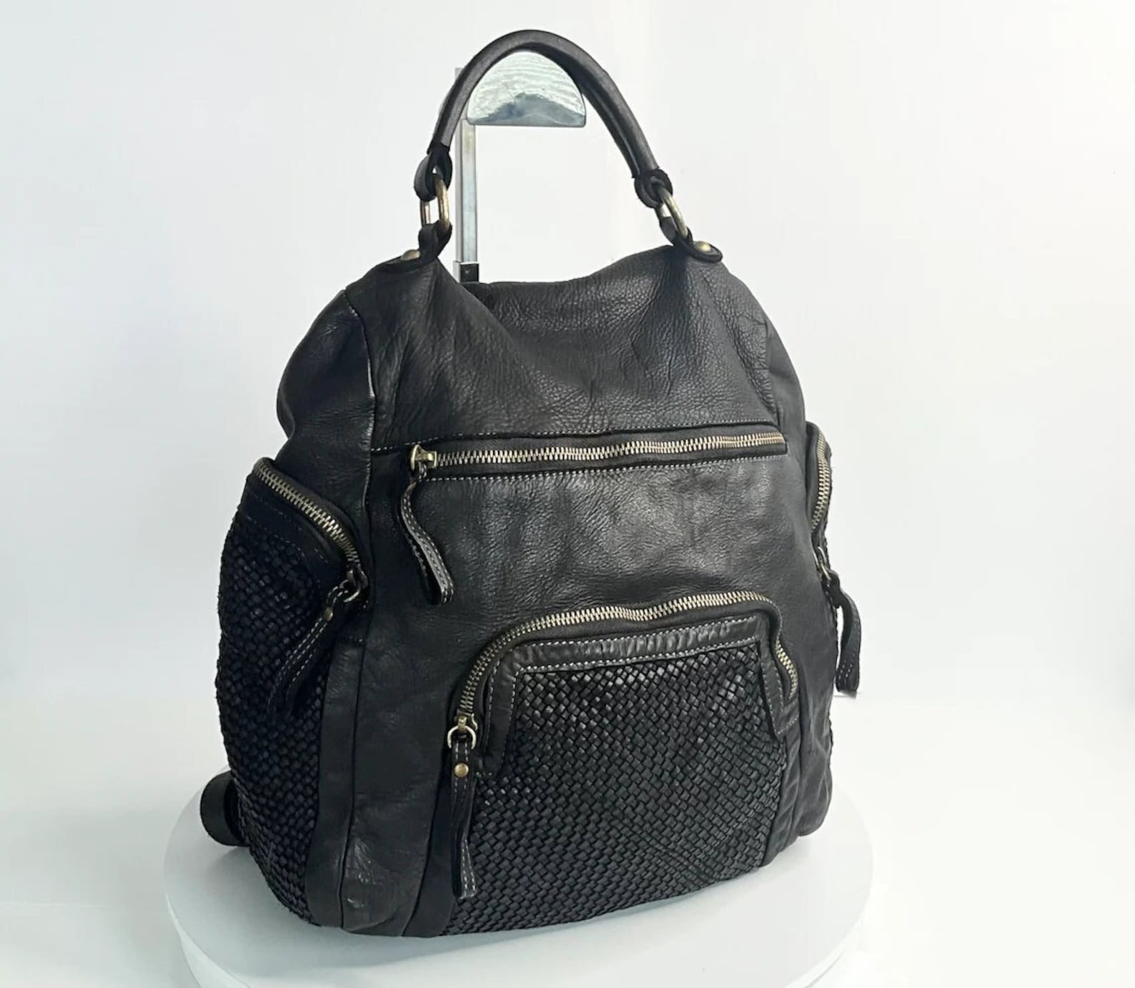 Cognac Soft Leather Backpack, Slouchy Italian Backpacks, Handmade Bag ...