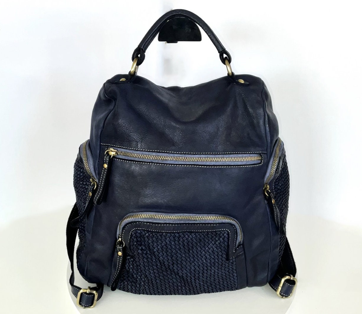 Cognac Soft Leather Backpack, Slouchy Italian Backpacks, Handmade Bag ...