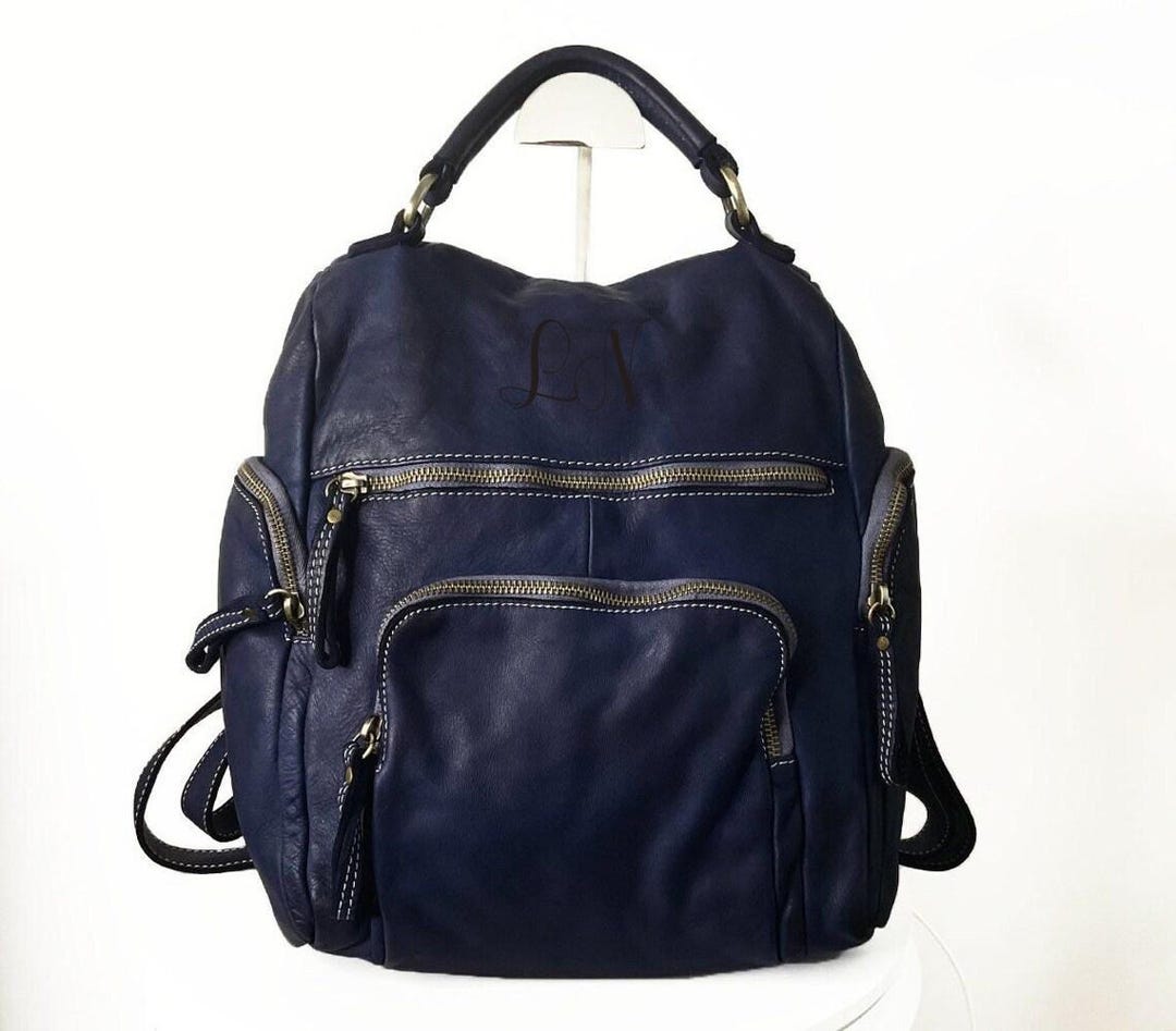 Navy Blue Leather Soft Backpack, Slouchy Italian Backpacks ...