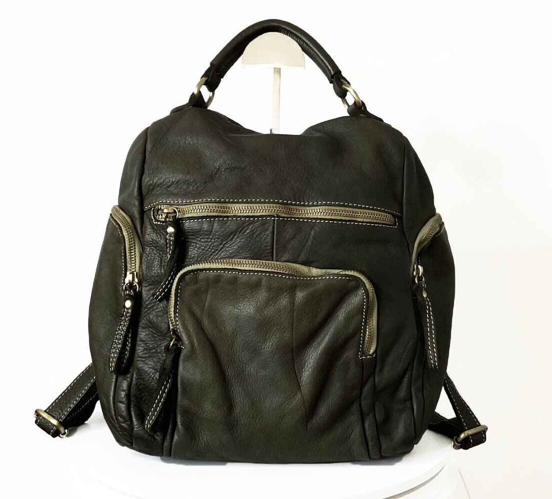 Italian Leather Backpack, Millitary Green Backpack, Soft Handmade ...