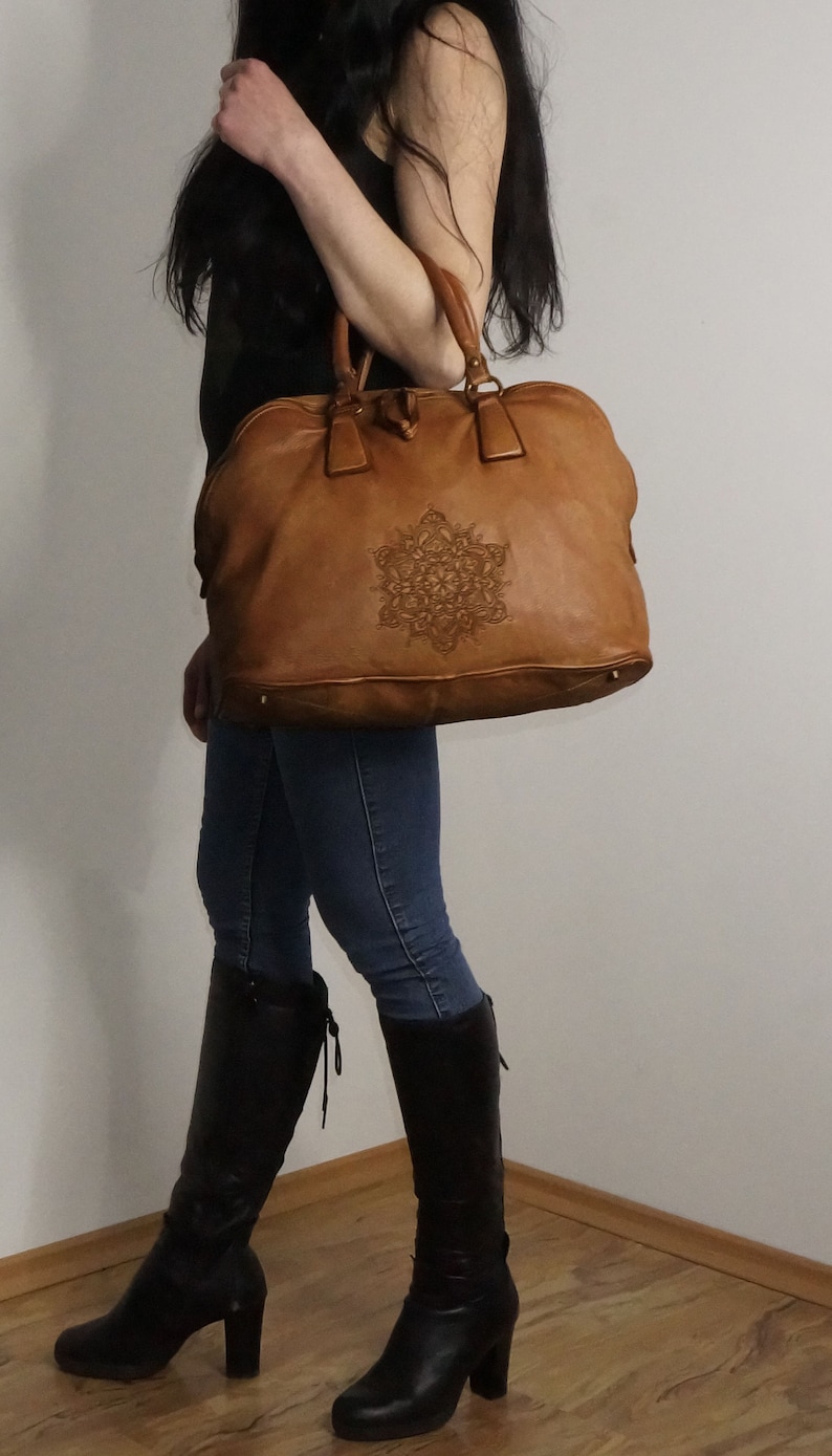Cooper - Cognac Italian Leather Bag, Monogram Leather Handbag, Leather ...