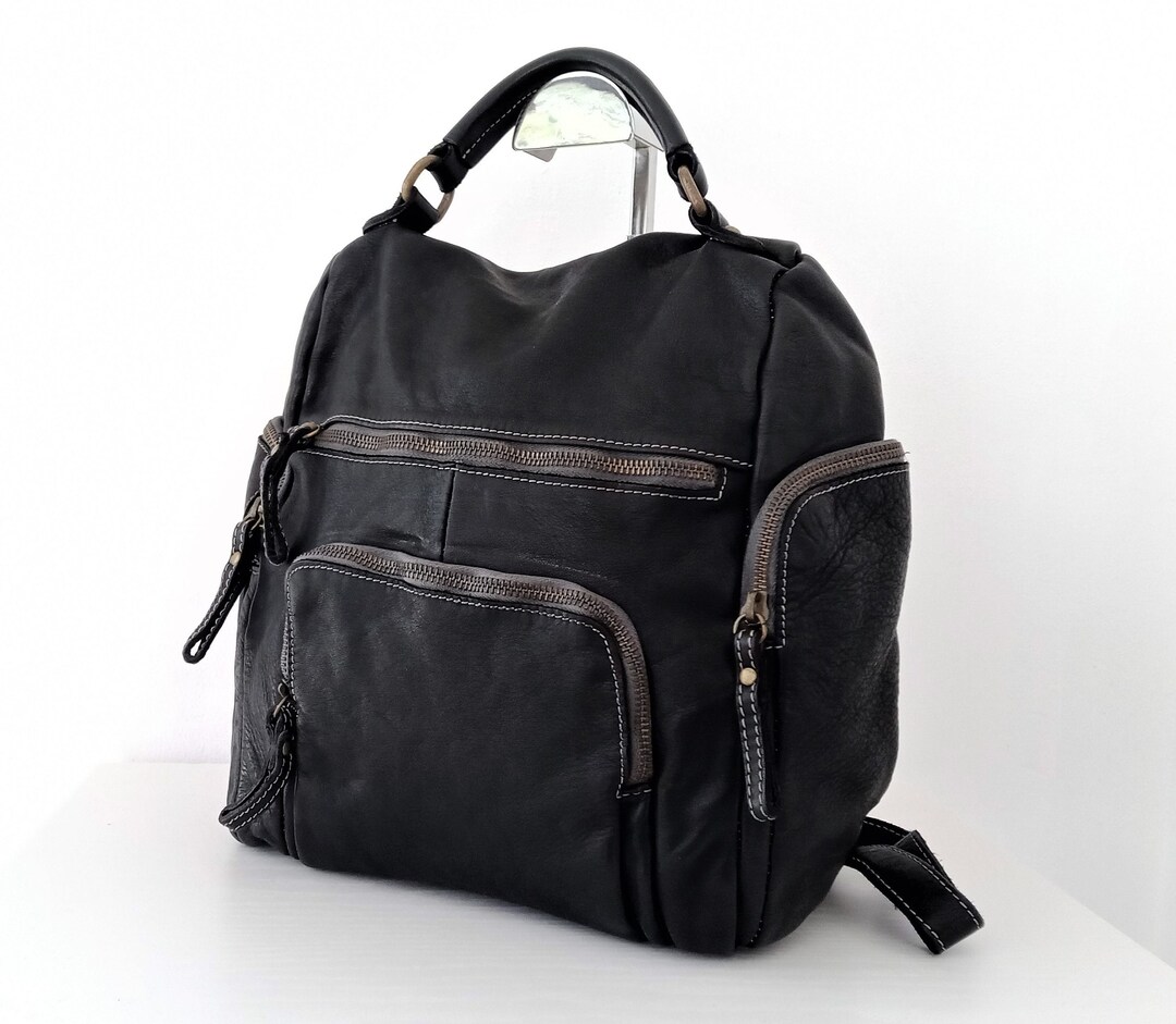 Soft Italian Black Backpack, Black Italian Leather Bag, Handmade ...