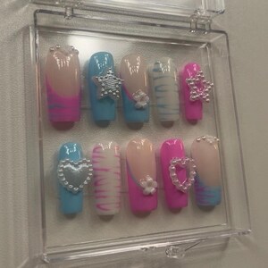 Cute Pink and Blue Medium Square Nails. - Etsy