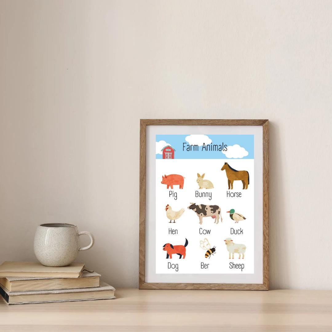 Farm Animals Poster- Educational Wall Art for Kids - Etsy