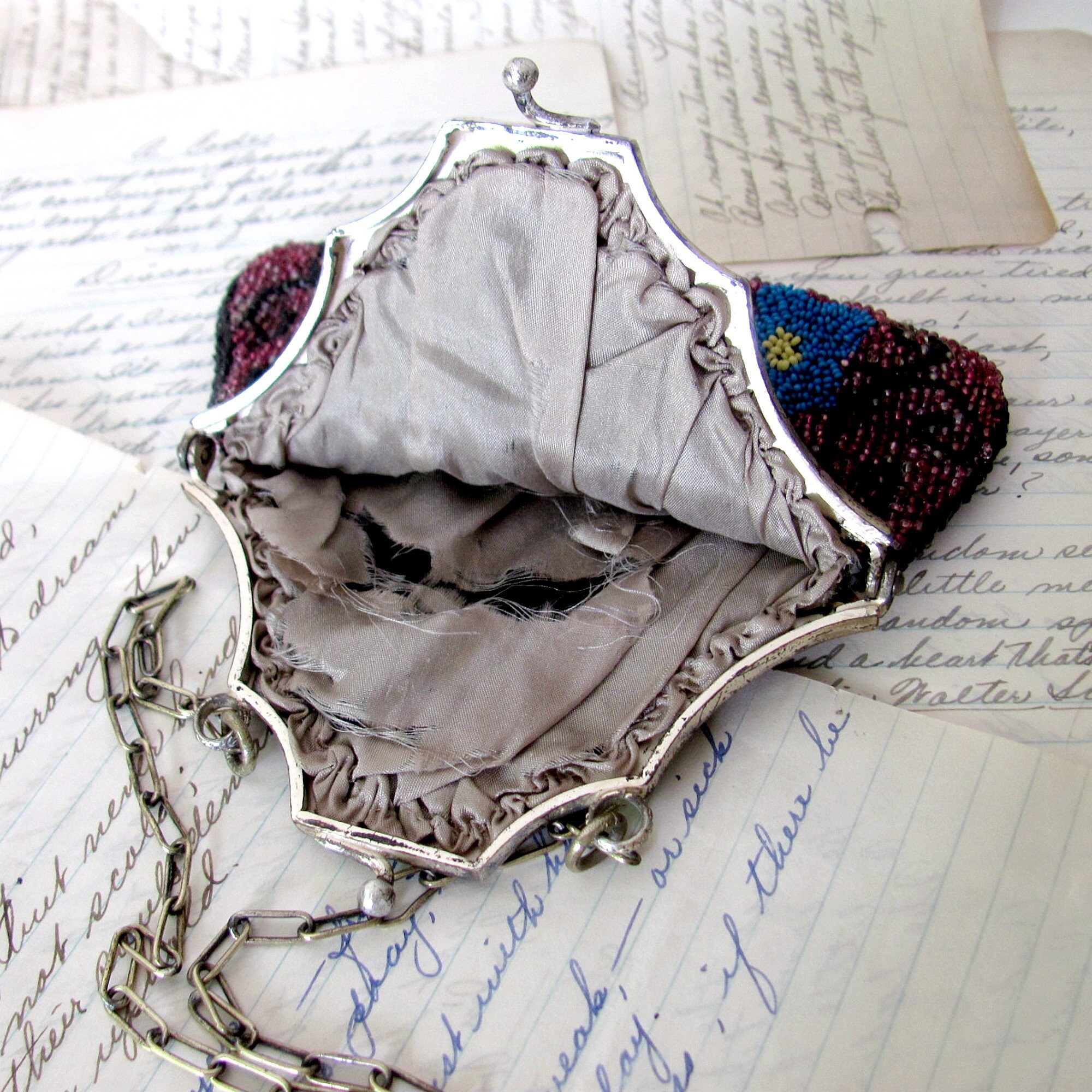 Antique Micro Beaded Bag, Small Vintage Purse With Blue Bead Flowers - Etsy