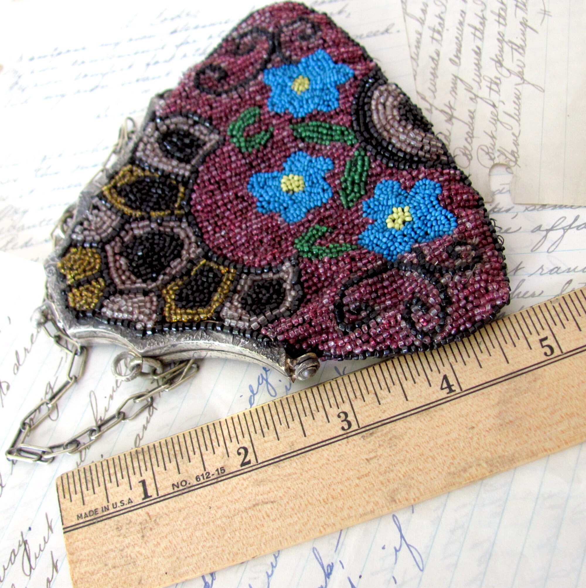 Antique Micro Beaded Bag Small Vintage Purse With Blue Bead - Etsy